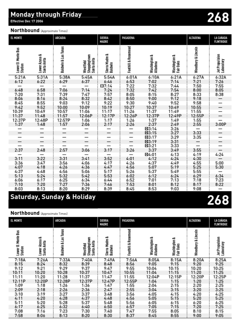 268 Bus Schedule Overview | PDF