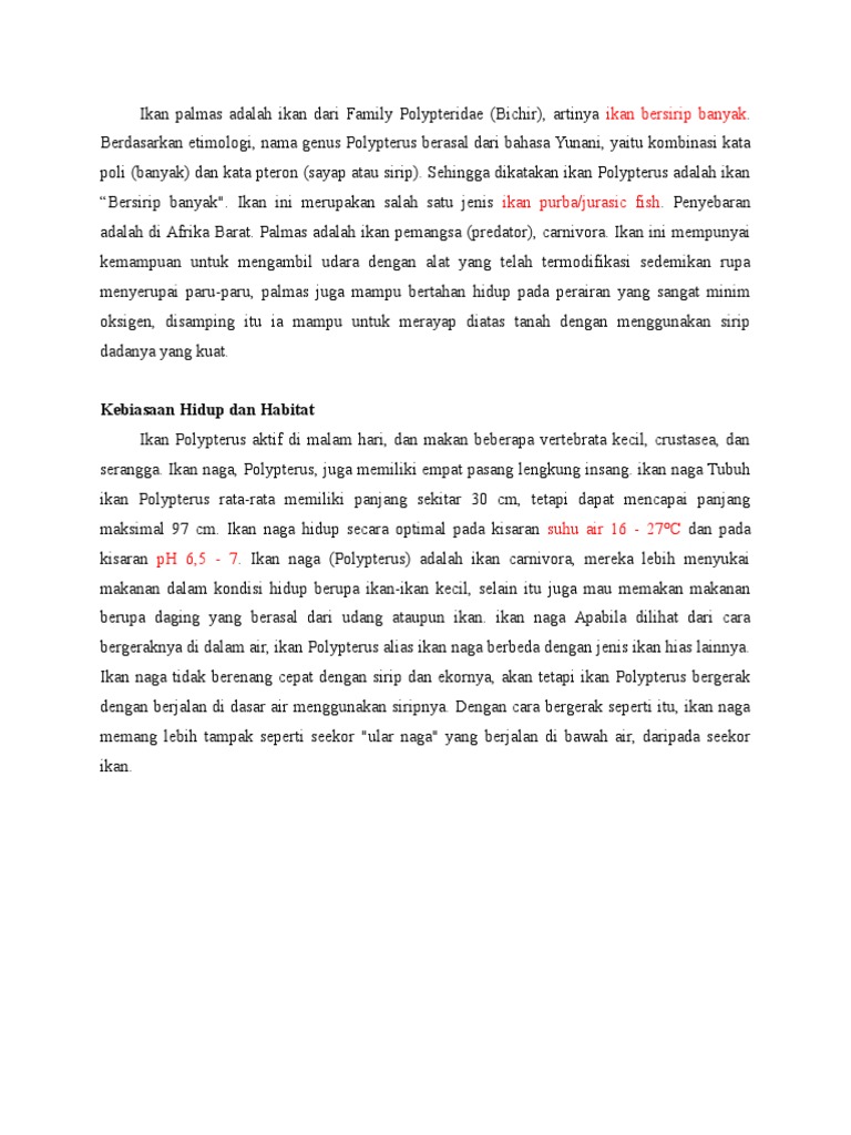 Ikan Palmas Adalah Ikan Dari Family Polypteridae | PDF