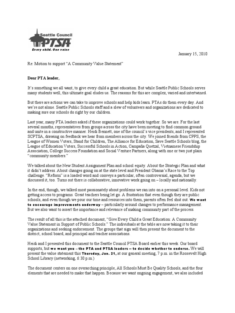 Dear PTA Leader,: Every Child. One Voice | PDF | Teachers | Behavior ...