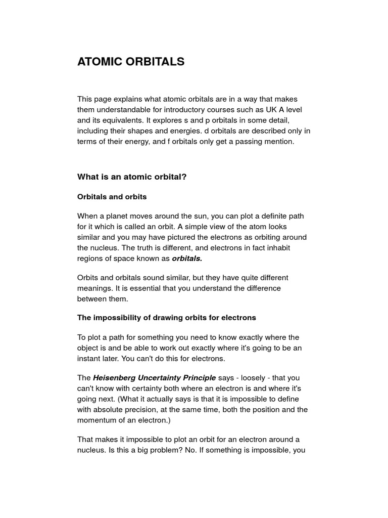 Atomic Orbitals | PDF | Atomic Orbital | Electron Configuration