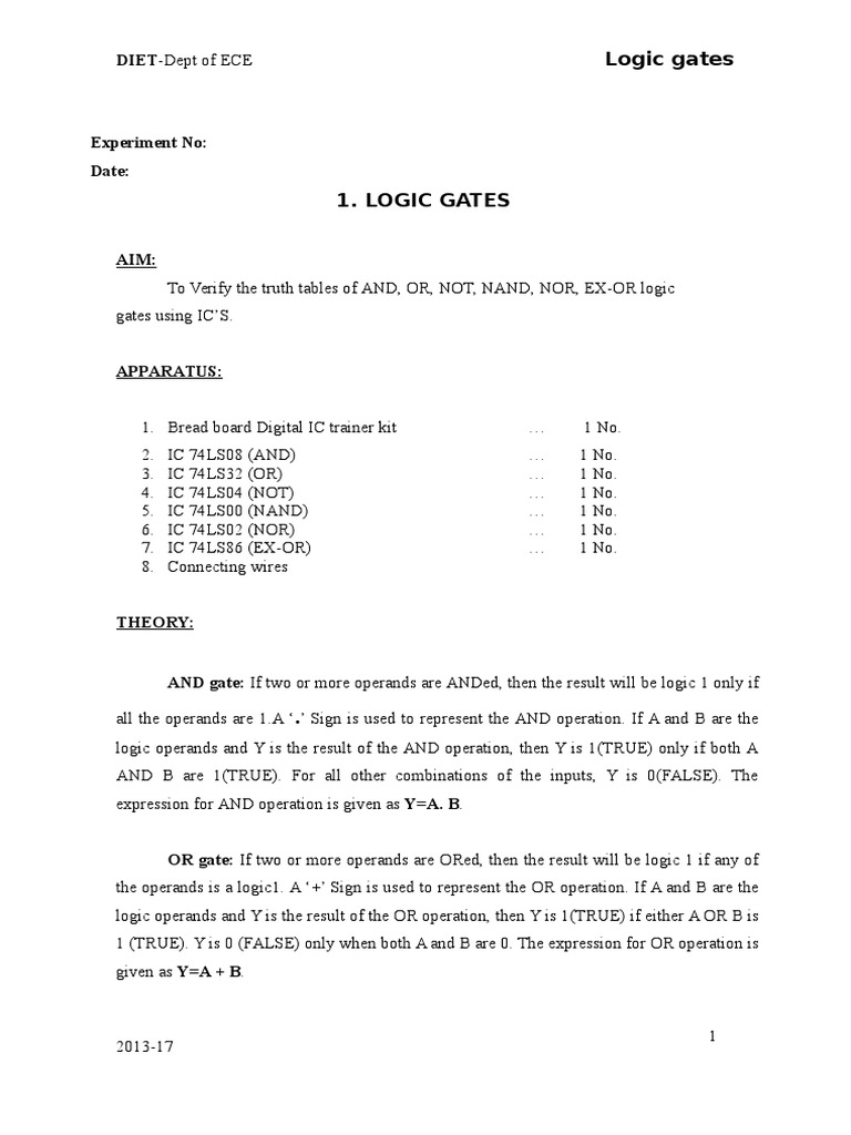 Logic Gates Truth Table Verification | PDF | Logic Gate | Computer ...