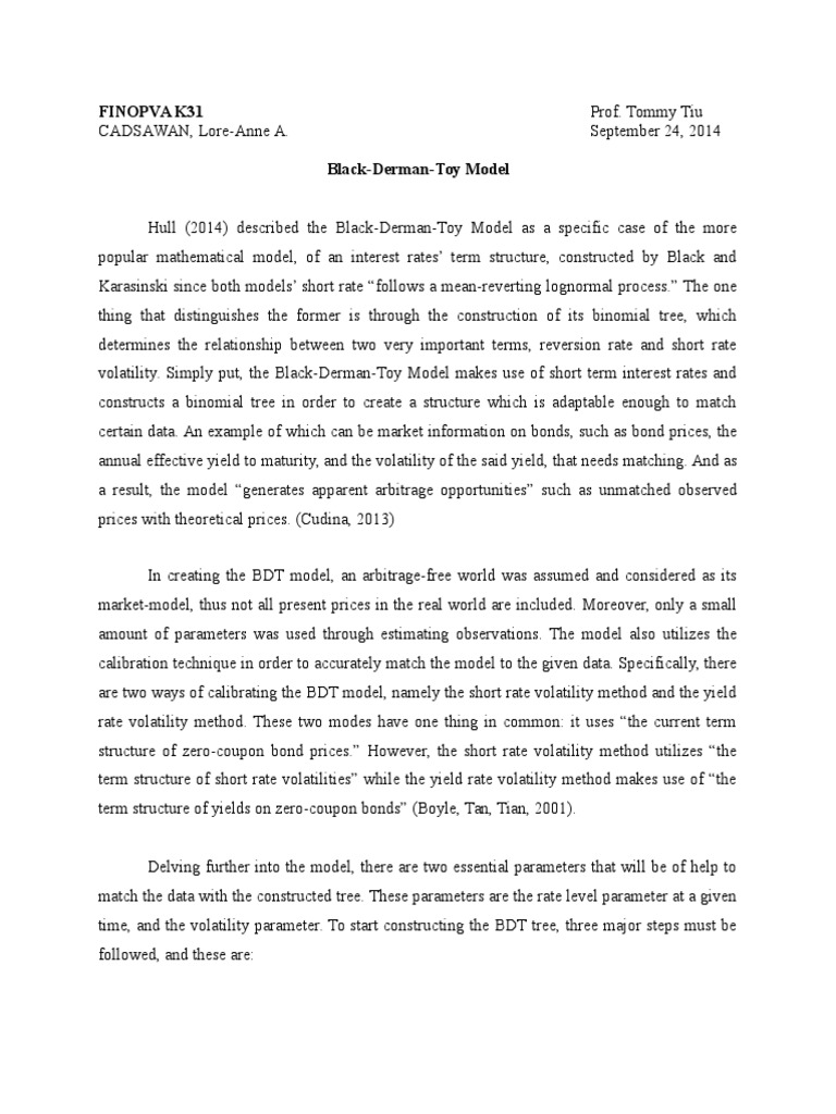 Calibrating the Black-Derman-Toy Model: An Explanation of the Model's ...