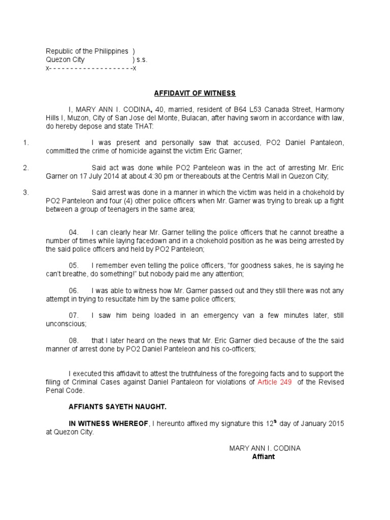 Affidavit of Witness | PDF | Affidavit | Notary Public