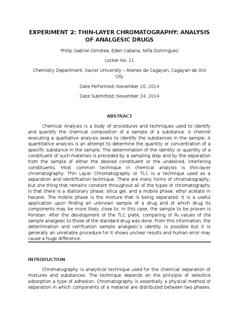 Experiment 2 TLC | PDF | Thin Layer Chromatography | Chromatography