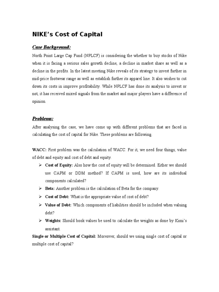 Nike Cost of Capital | PDF | Cost Of Capital | Financial Accounting