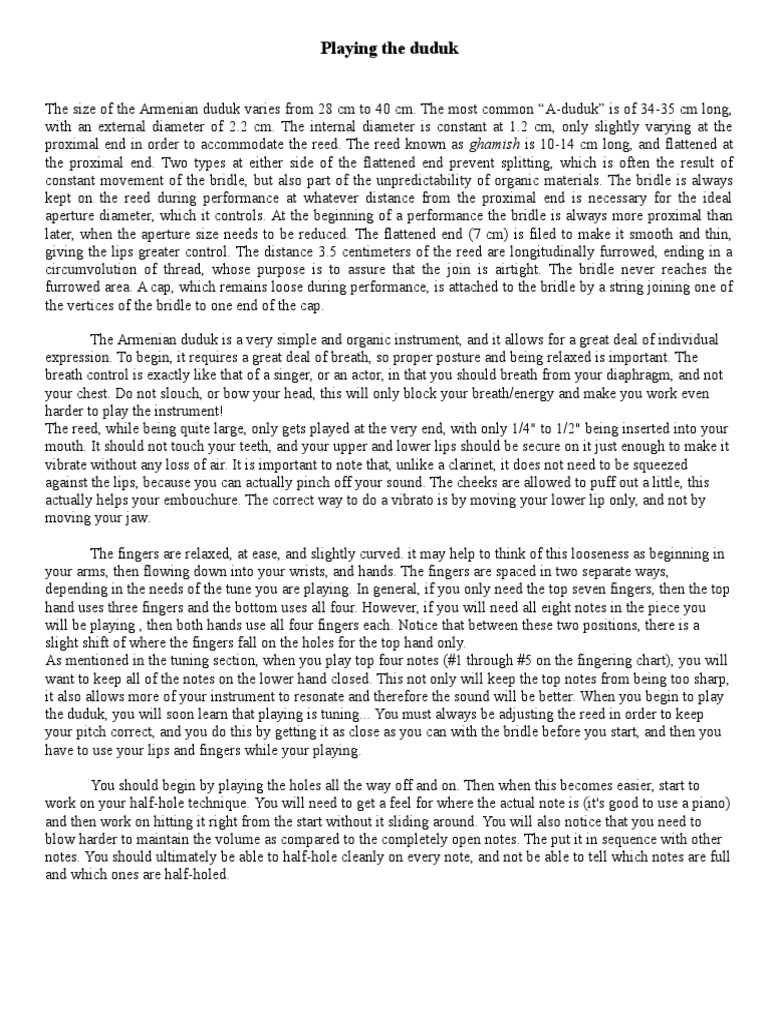 Duduk Instructional Book | PDF | Clarinet | Breathing