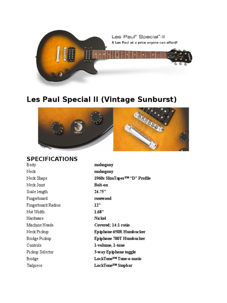Les Paul Special II (Vintage Sunburst) : Specifications | PDF