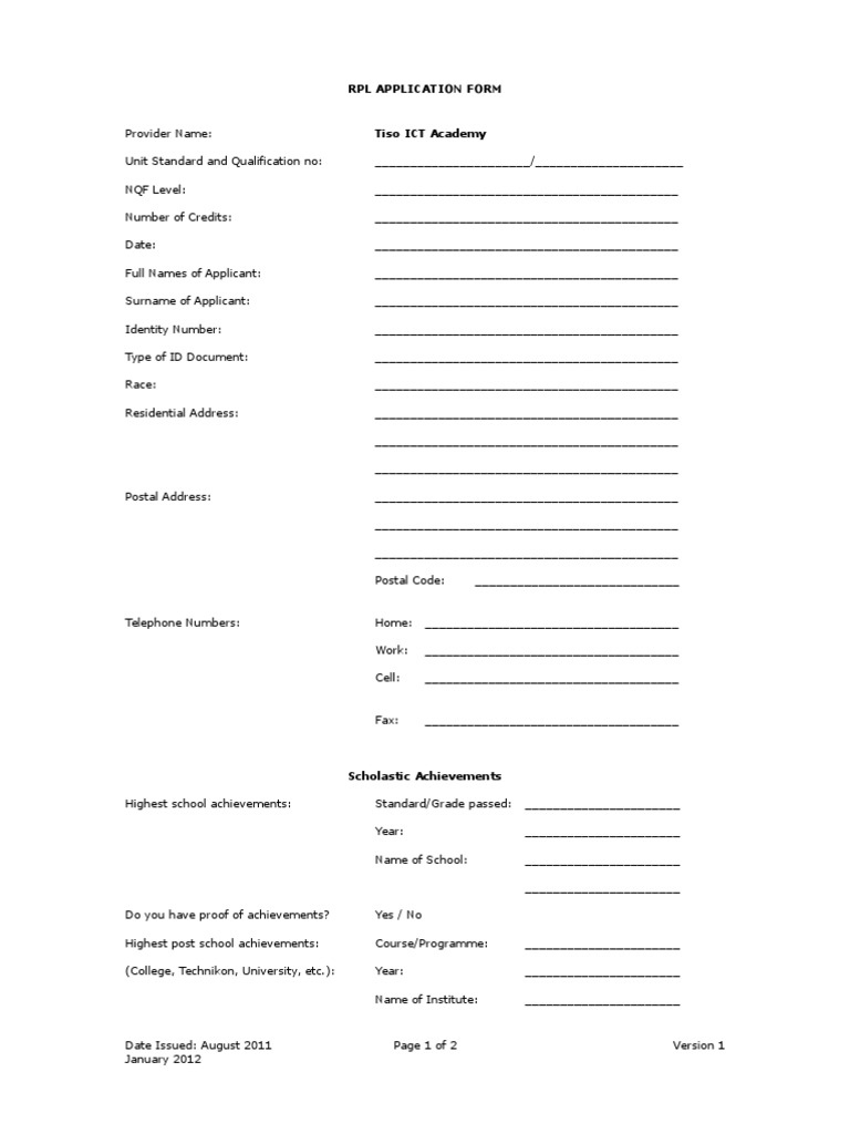 RPL Application Form | PDF | Business