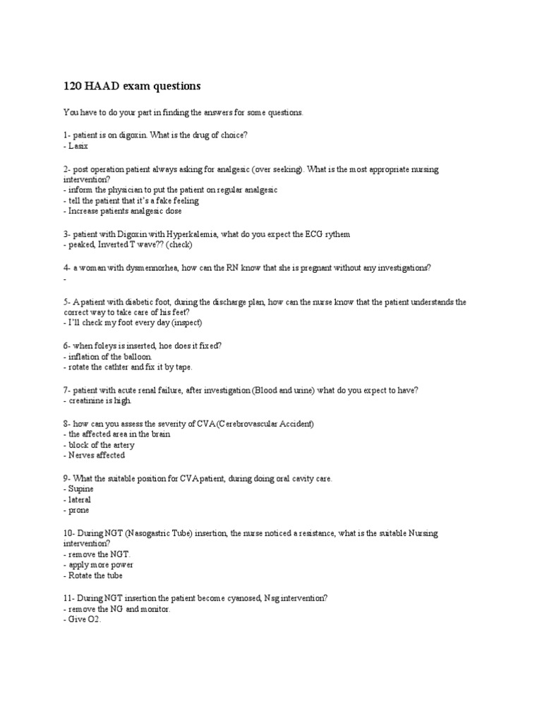 120 HAAD Exam Questions | PDF | Stroke | Pain