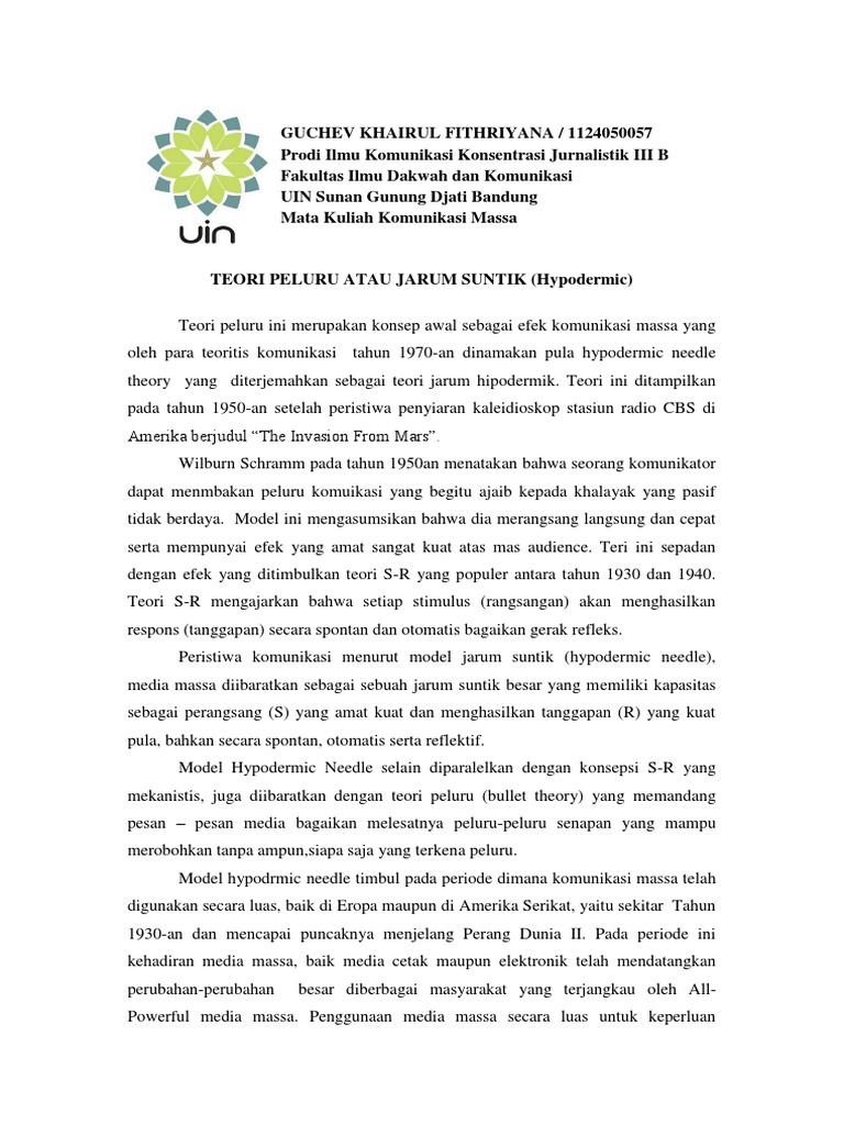 Teori Jarum Hipodermik (Hypodermic Needle) | PDF
