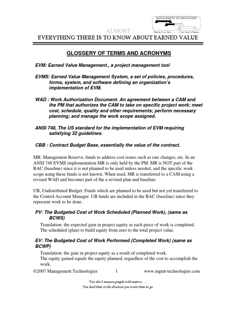 EVM Glossary and Reference | PDF | Business