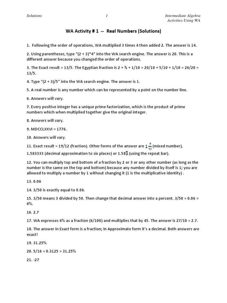 Wolfram - Alpha Activity - Topic, Intermediate Algebra Activities ...