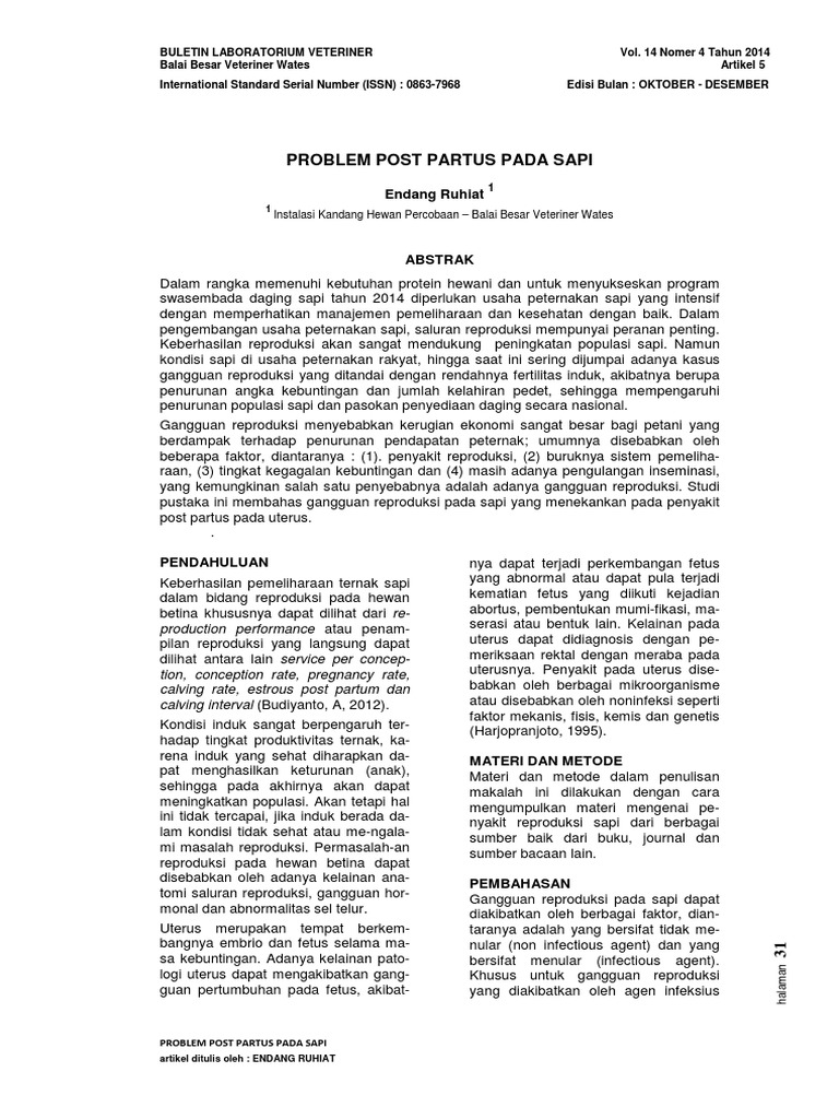 Gangguan Reproduksi Sapi Pasca Partus | PDF