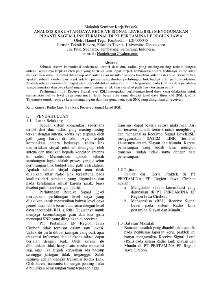 Analisis RSL pada Radio Link SAGEM | PDF | Komputer