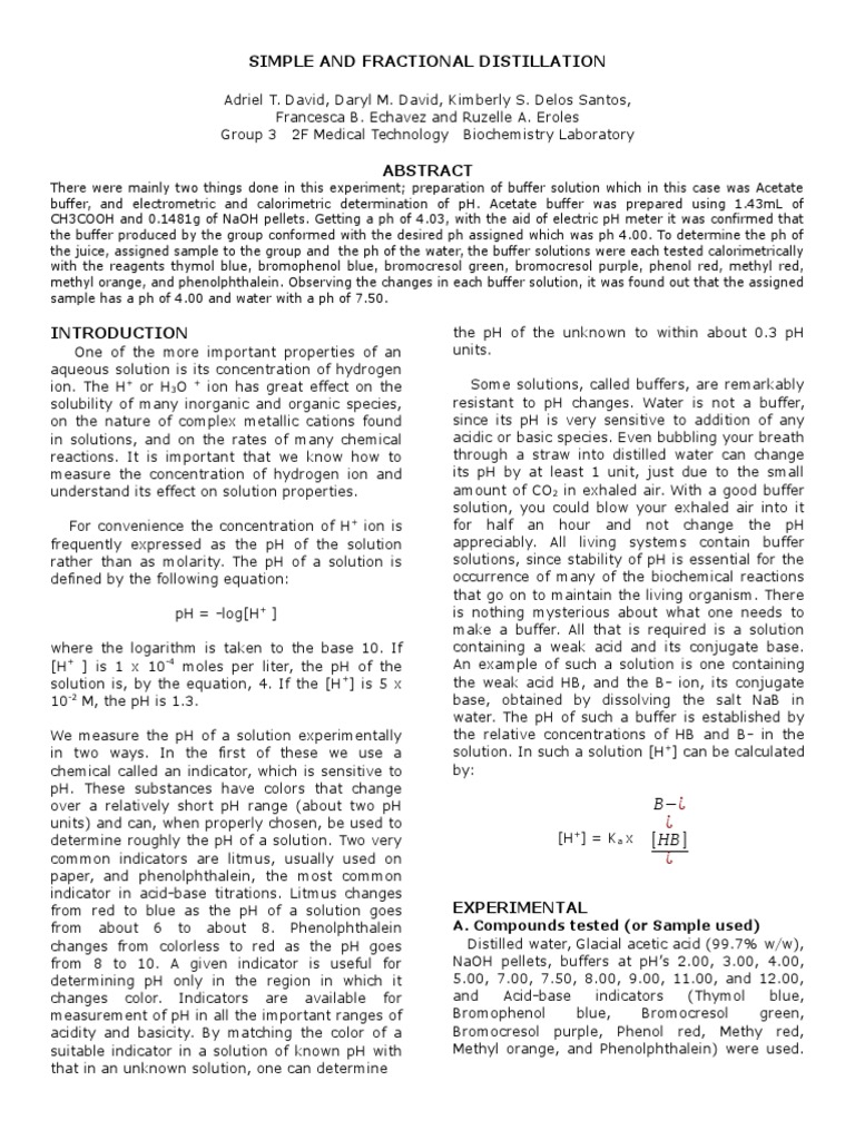 Ph Measurement And Buffer Preparation Expt1 Formal Report Pdf