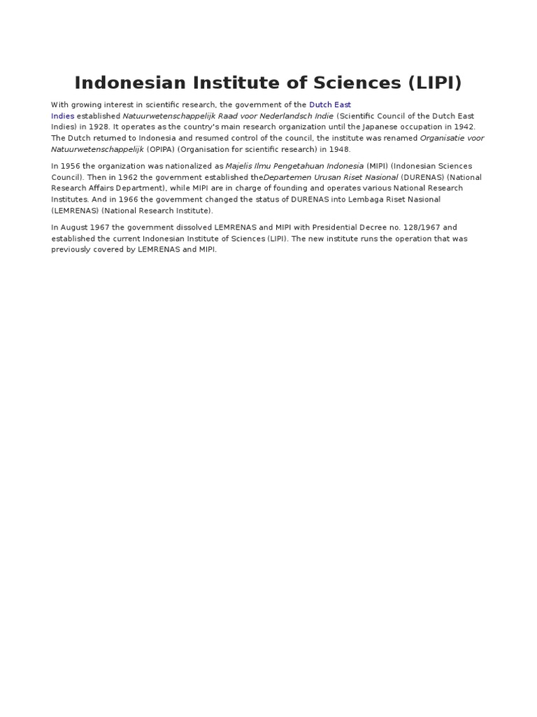 History of Indonesian Science Institutes | PDF | Inquiry | Academic ...