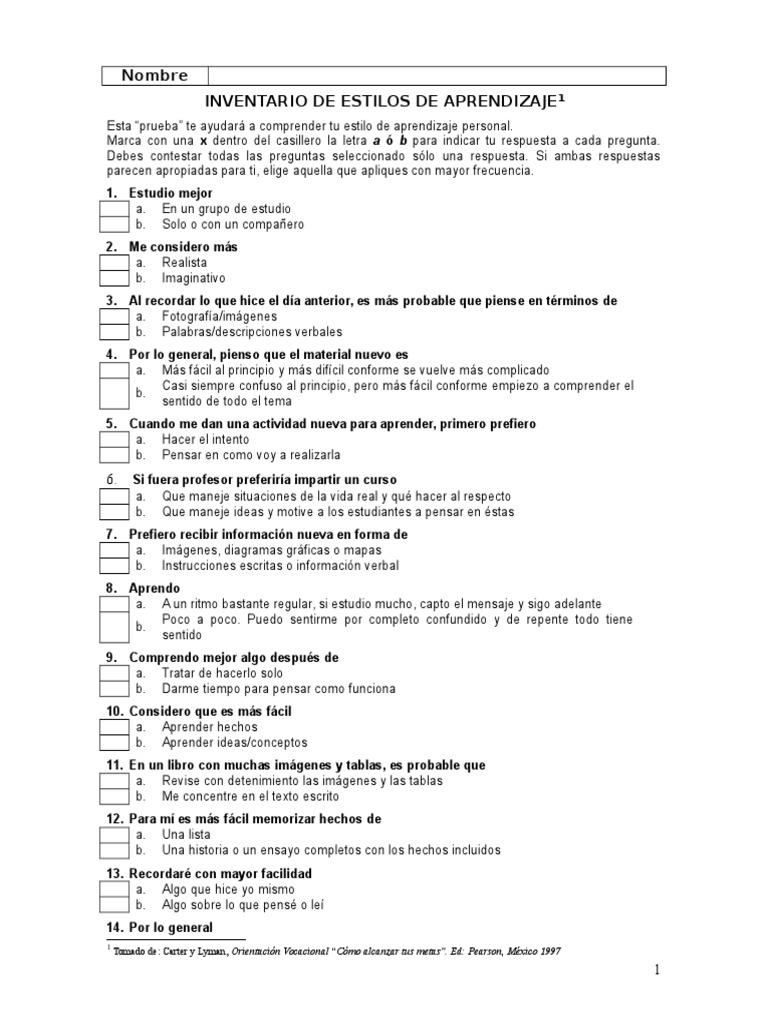 Inventario de Estilos de Aprendizaje | PDF | Aprendizaje | Ciencia cognitiva