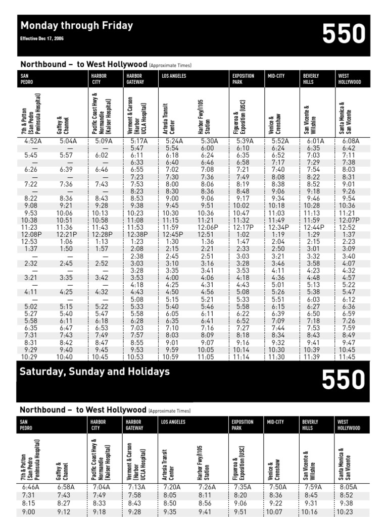 Line 550 Bus Schedule: San Pedro to West Hollywood | PDF | Bus ...