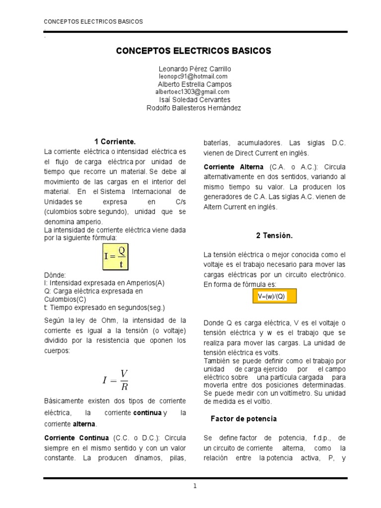 Conceptos Electricos Basicos Fotmato IEEE | PDF | Corriente eléctrica | Energia electrica