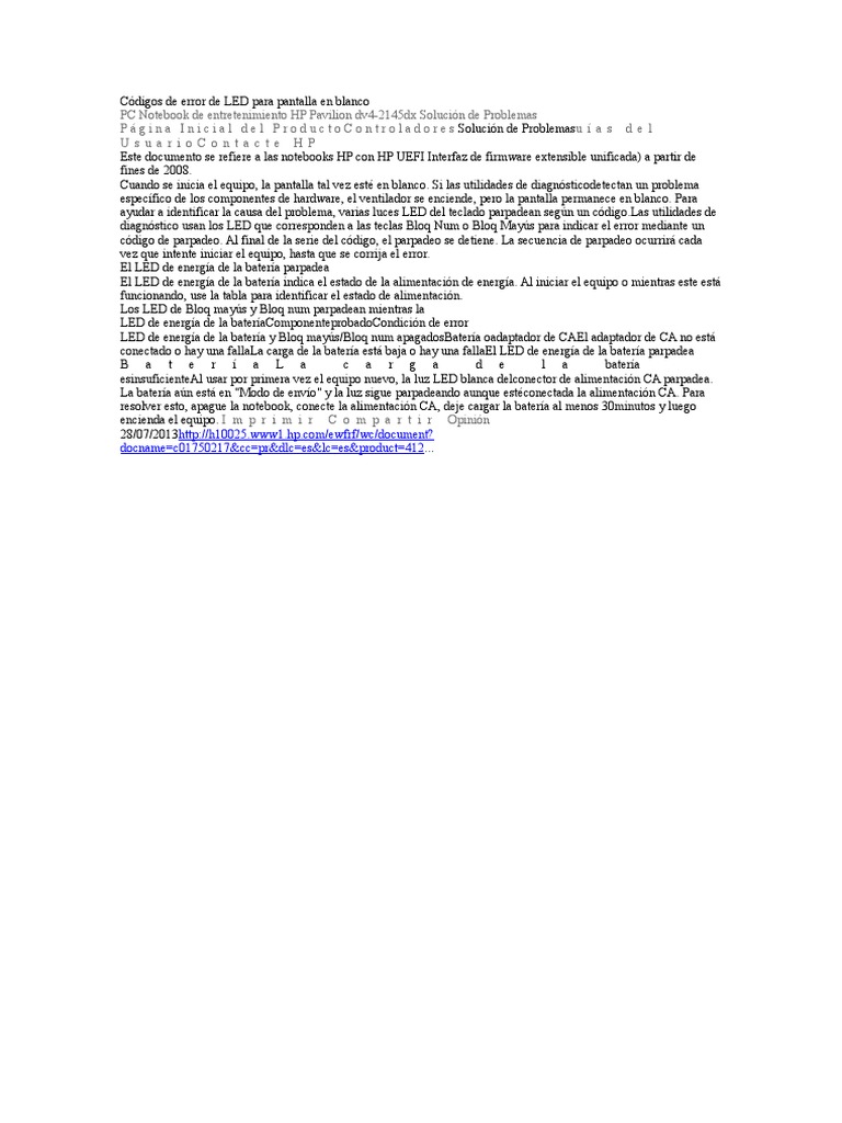 Códigos de Error de LED para Pantalla en Blanco | PDF | Bios | Diodo ...