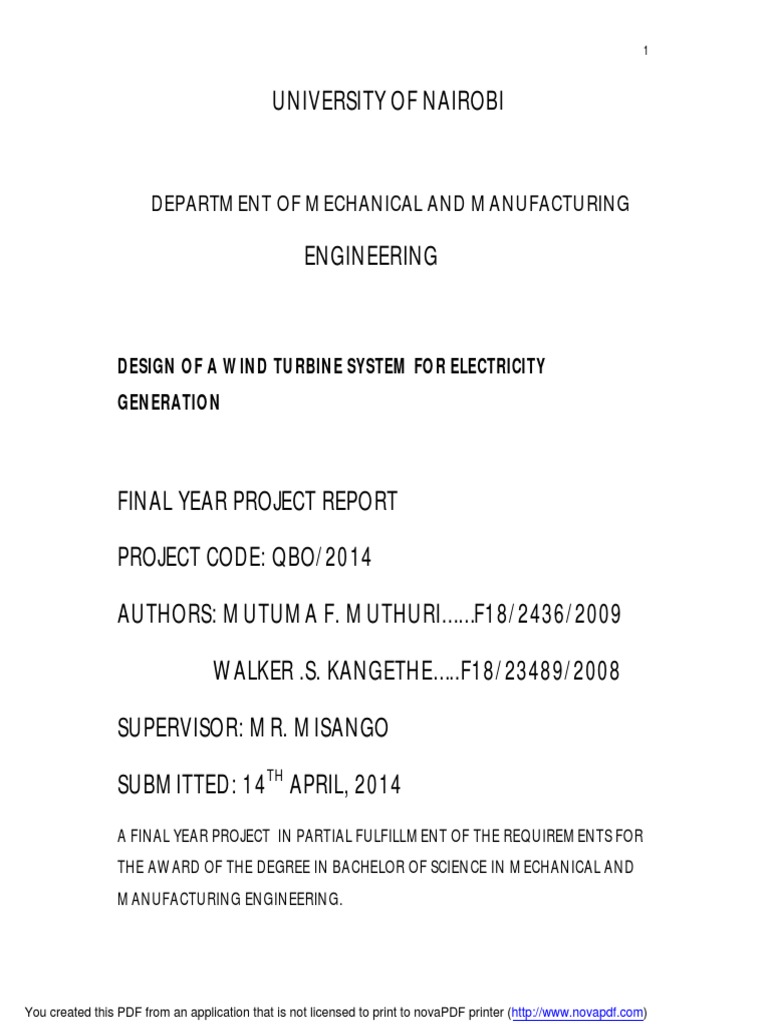 Design of A Wind Turbine System For Electricity Generation PDF | PDF ...