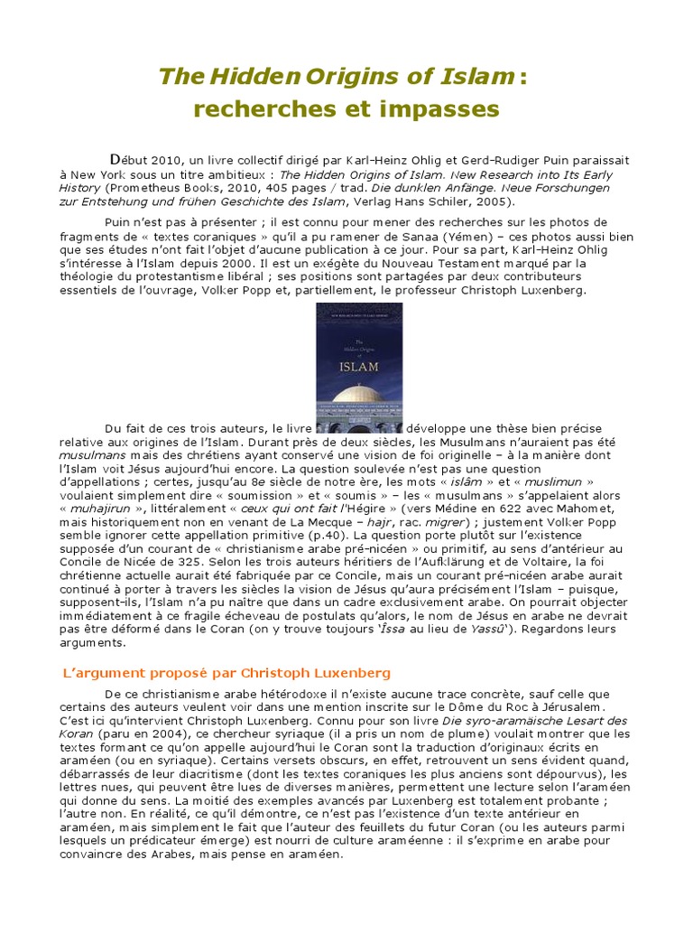 Hidden Origins of Islam | PDF | Jésus dans l'Islam | Coran