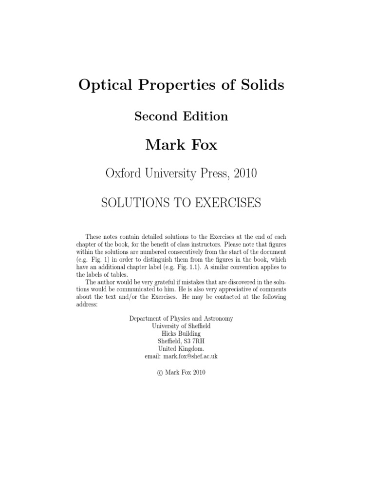 Optical Properties of Solids 2nd Ed by Mark Fox Sample | PDF | Optical ...