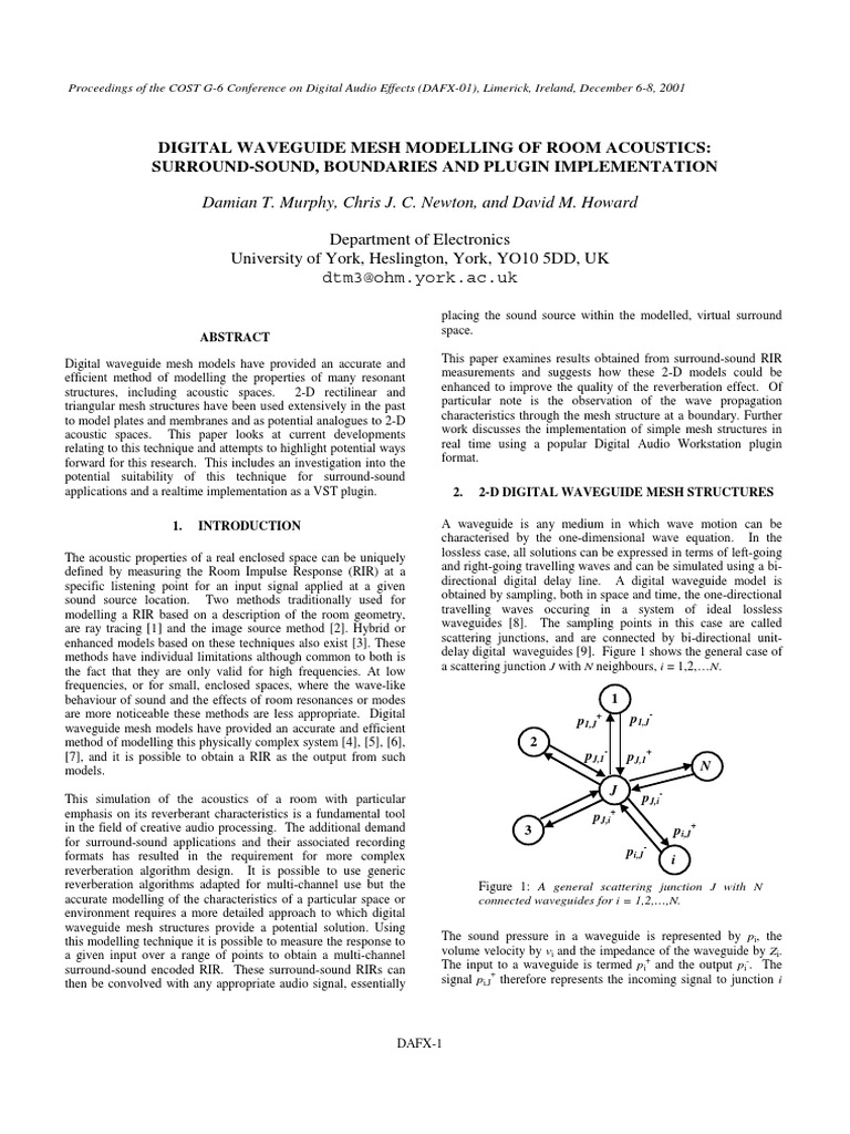 Digital Waveguide Mesh Modelling of Room Acoustics | Download Free PDF | Waveguide | Waves