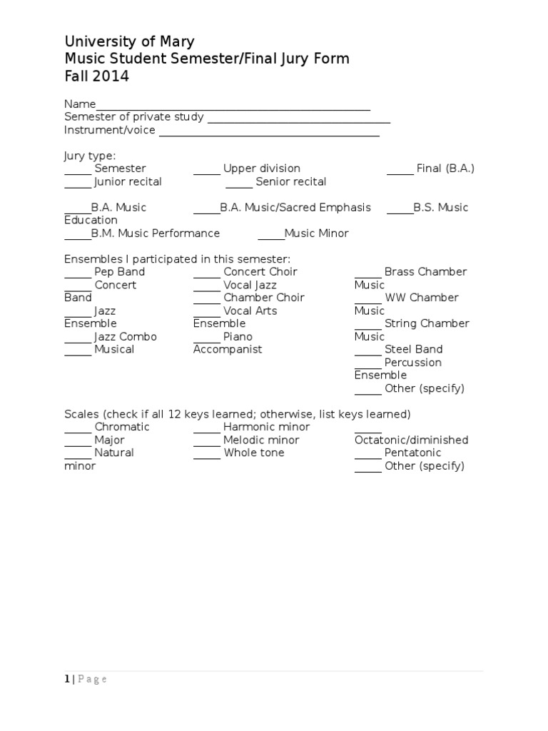 Music Jury Form for University Students | PDF
