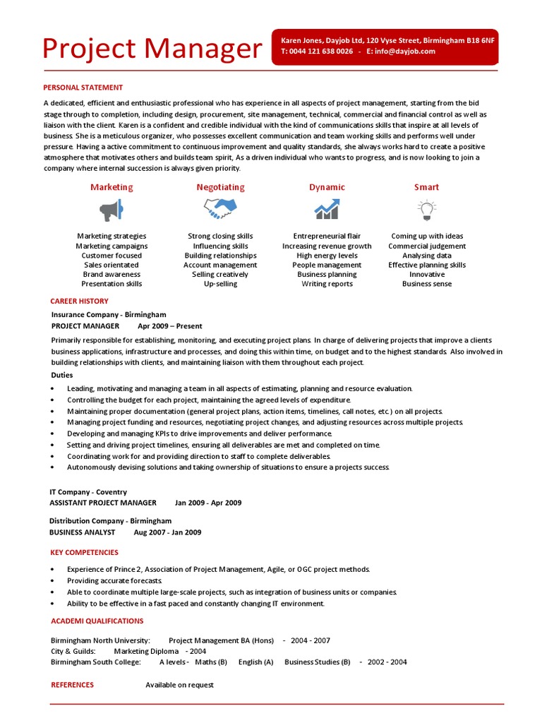 Project Manager CV Example 7 PDF | PDF | Project Management | Marketing