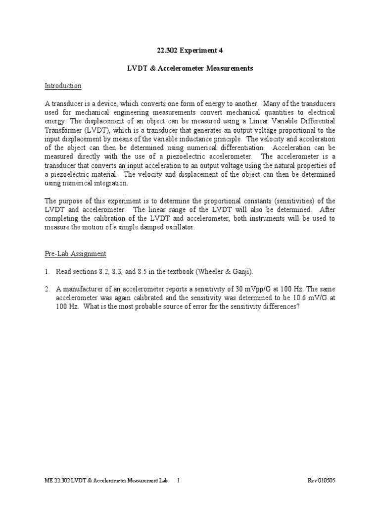 LVDT - & - Accelerometer Measurements | PDF | Accelerometer | Power Supply