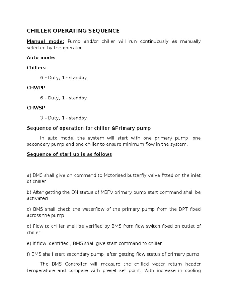 Chiller Operating Sequence | PDF | Pump | Mechanical Engineering