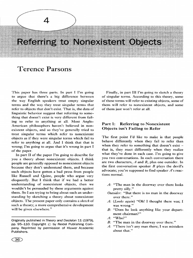 Parsons, Terence. Referring To Nonexistent Objects | PDF | Causality ...