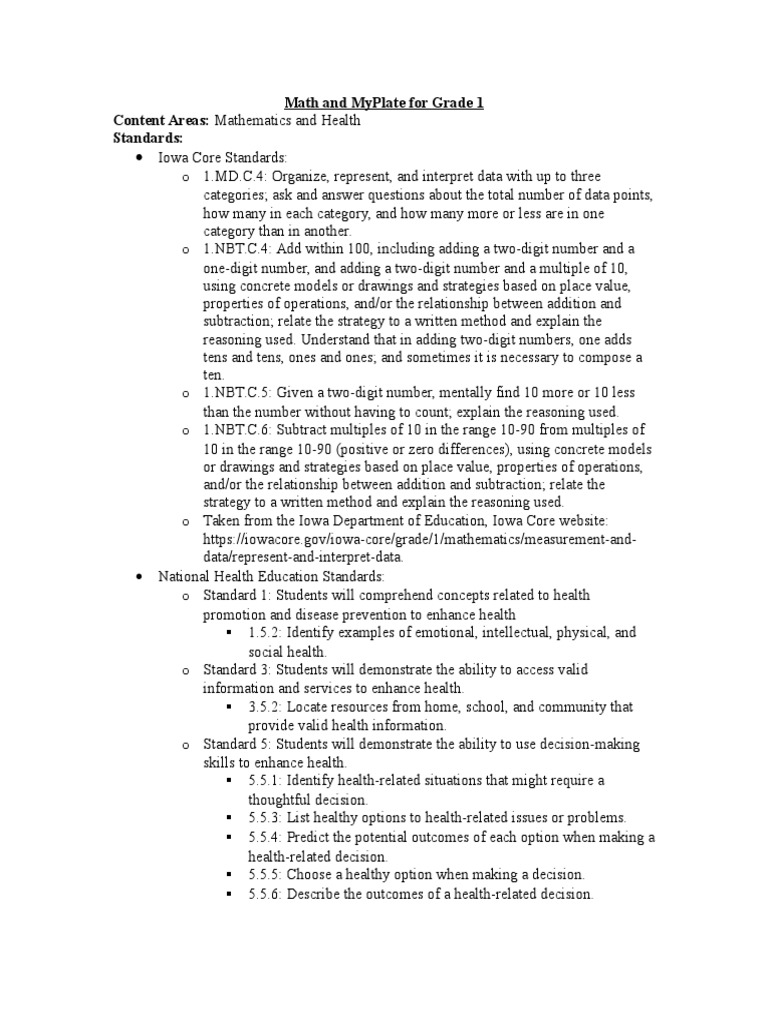 Math and MyPlate Lessons | PDF | Health Education | Eating