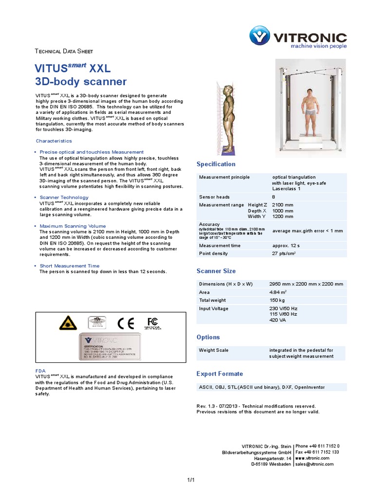 Vitus SmarT XXL 3D Body Scanner Overview | PDF