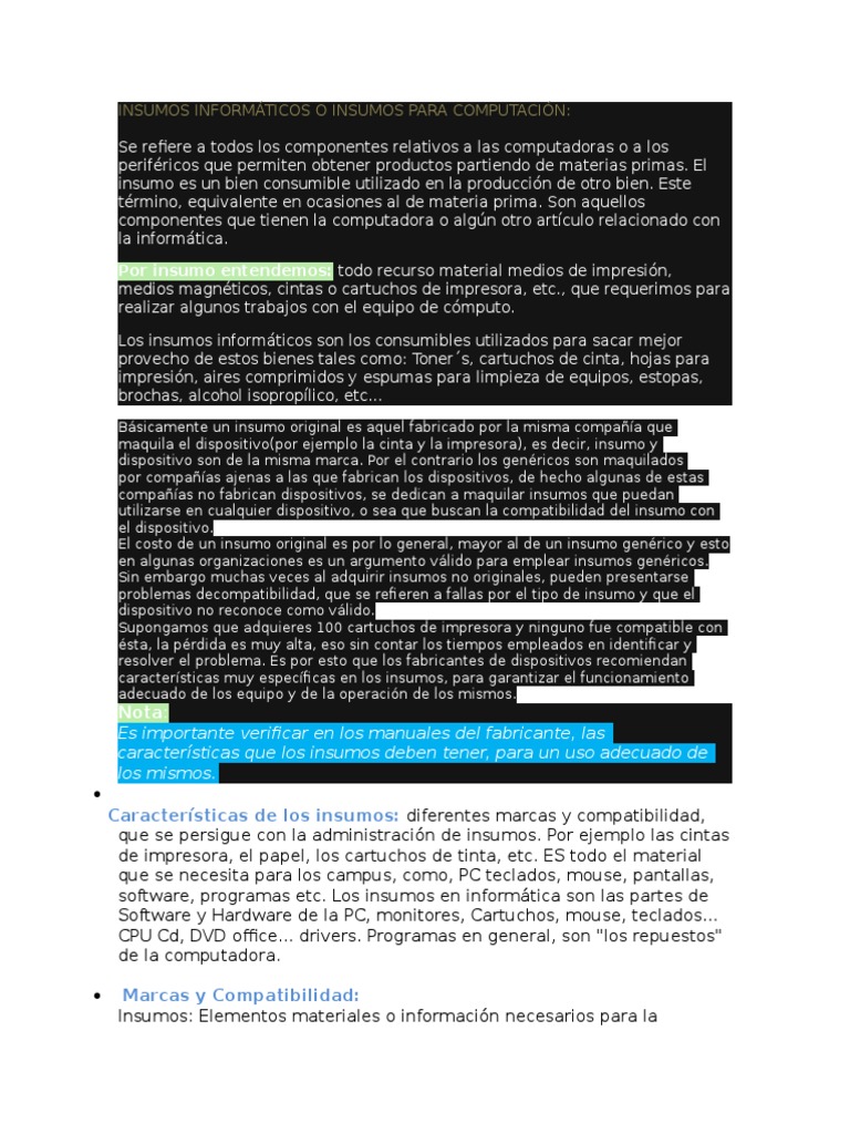 Insumos Informáticos o Insumos para Computación | PDF | Impresora ...