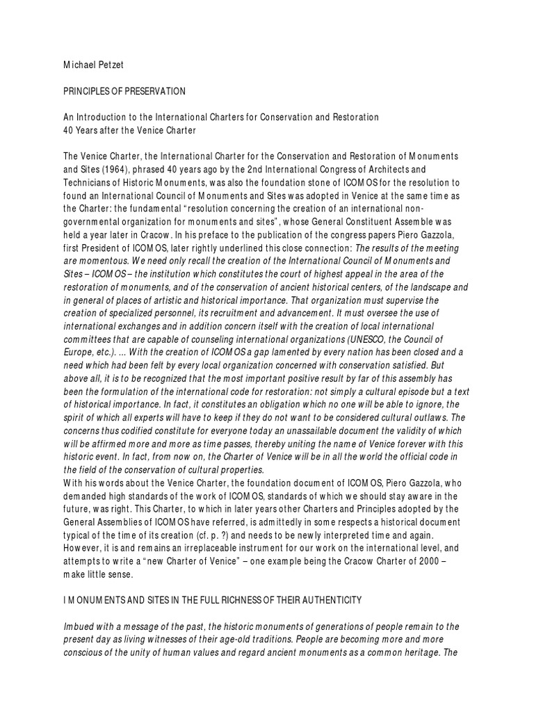 Venice Charter: 40 Years of Conservation Principles | PDF ...