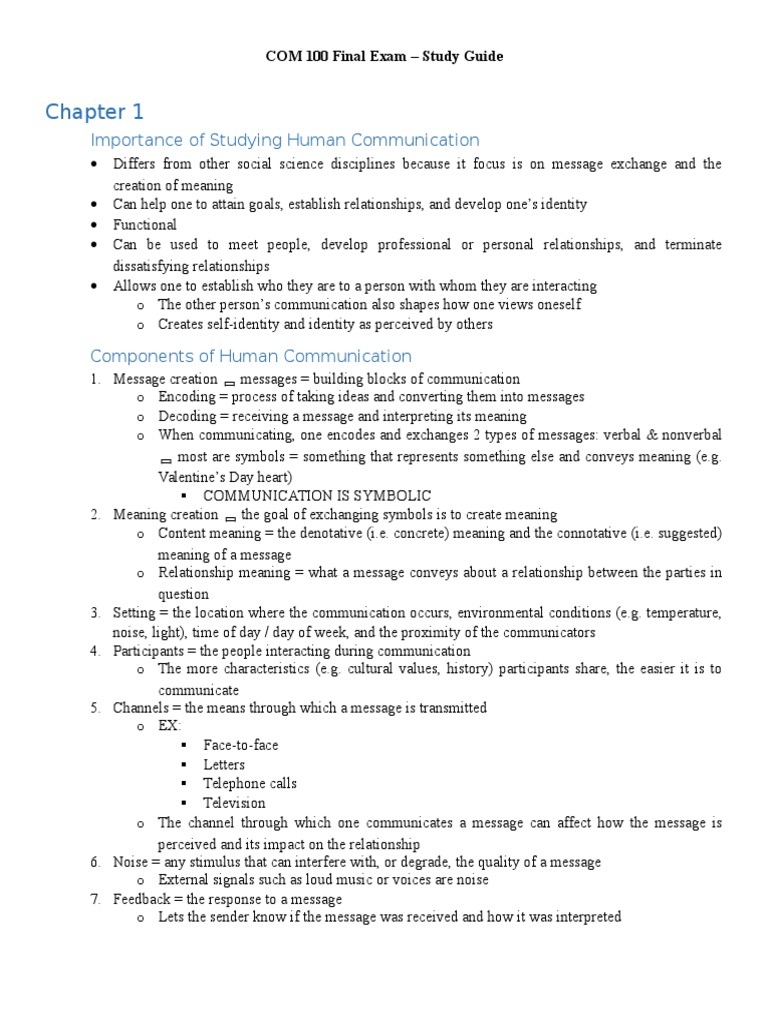 COM 100 Final Exam Study Guide | PDF | Leadership | Infidelity