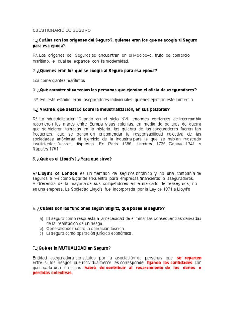 Cuestionario de Seguro | PDF | Póliza de seguros | Seguro