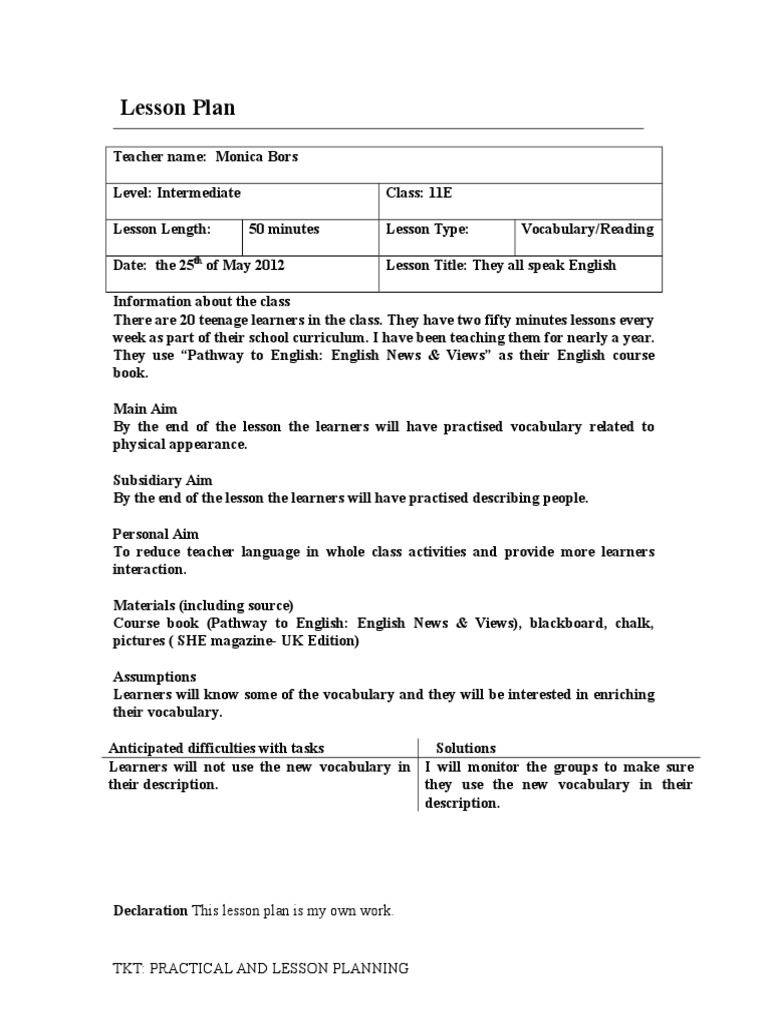 0 0 Cambridge Lesson Planxie | PDF | Lesson Plan | Vocabulary