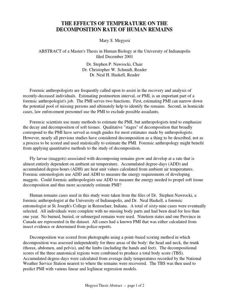 The Effects of Temperature On The Decomposition Rate of Human Remains ...