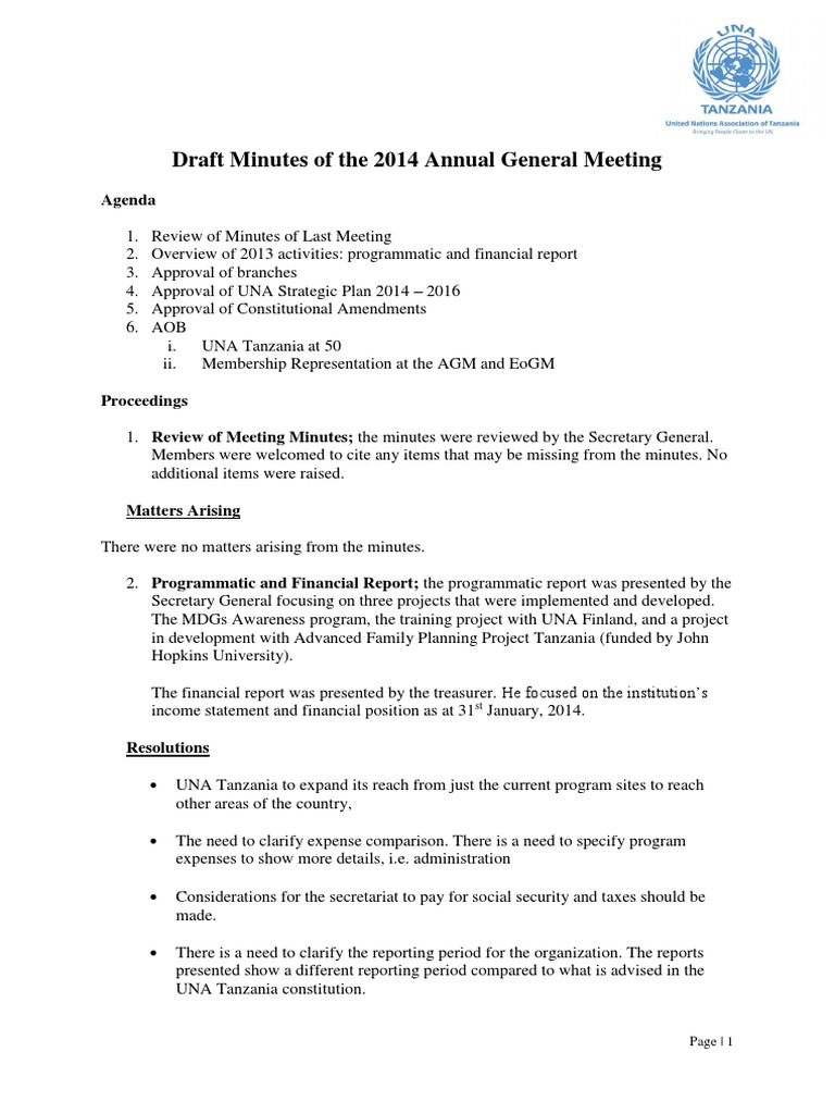 Draft Minutes of The 2014 Annual General Meeting | Constitutional ...