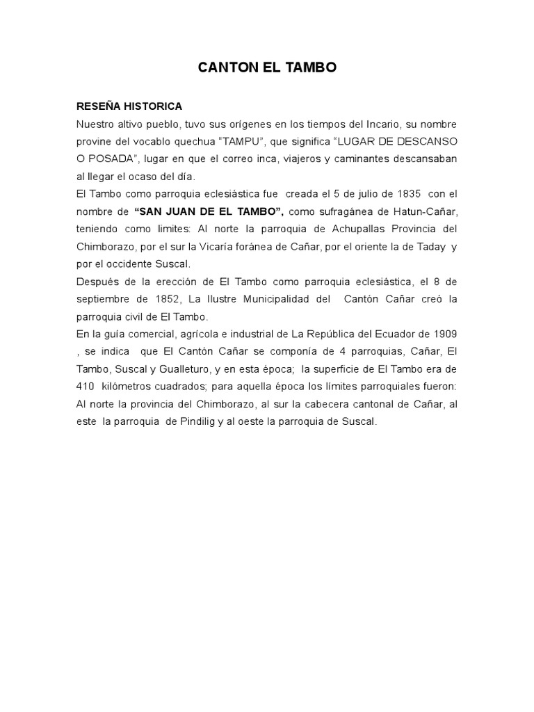Canton El Tambo(Reseña Historica) | PDF | Imperio Inca | Gobierno