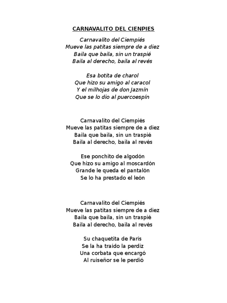 Letra del Carnavalito del Ciempiés | PDF | Entretenimiento (general)