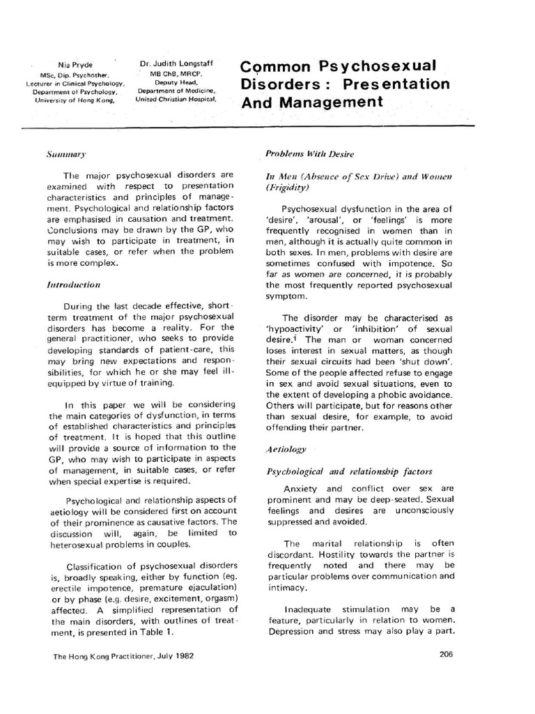 Common Psychosexual Disorders: Presentation and Management | PDF ...