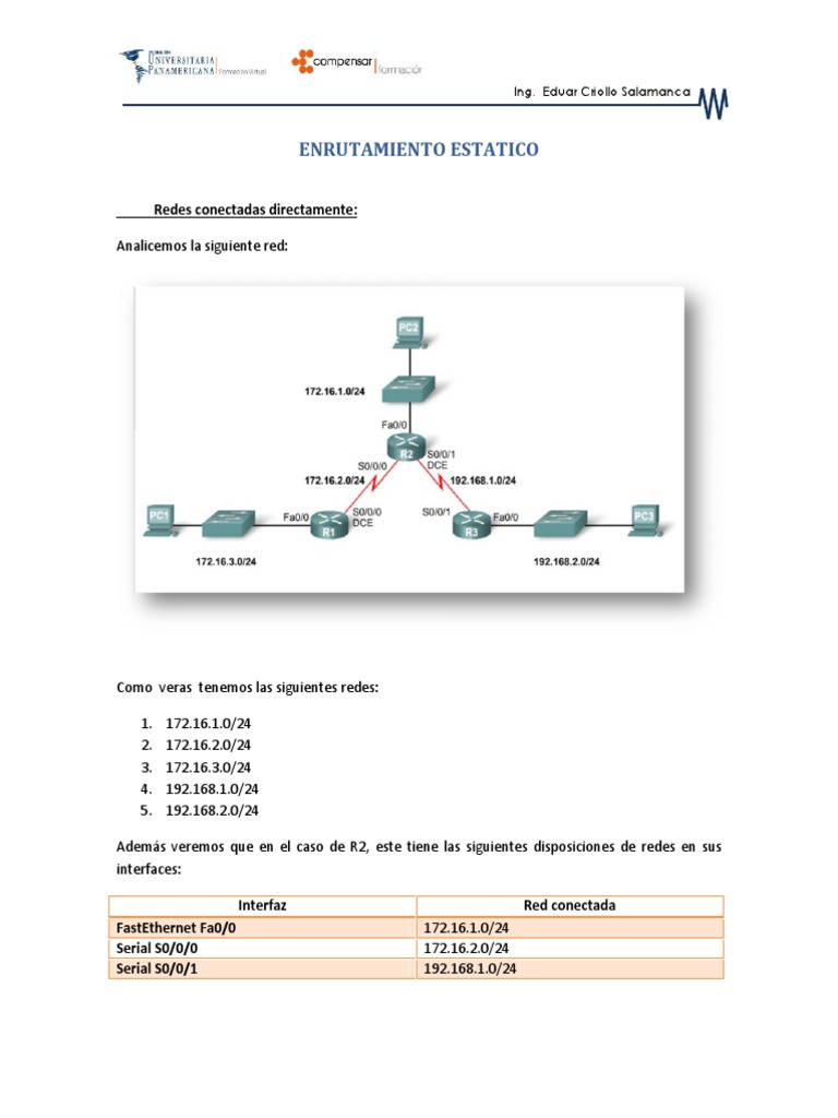 2 Enrutamiento Estatico | PDF | Enrutador (Computación) | Dirección IP