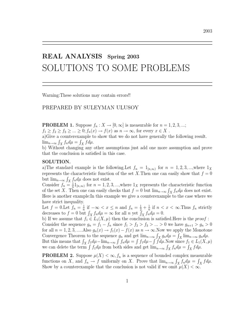 Analisis Real Solutions | PDF | Lebesgue Integration | Measure ...
