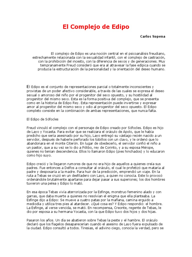 Complejo de Edipo en Psicoanálisis Freudiano | PDF | Complejo de Edipo ...