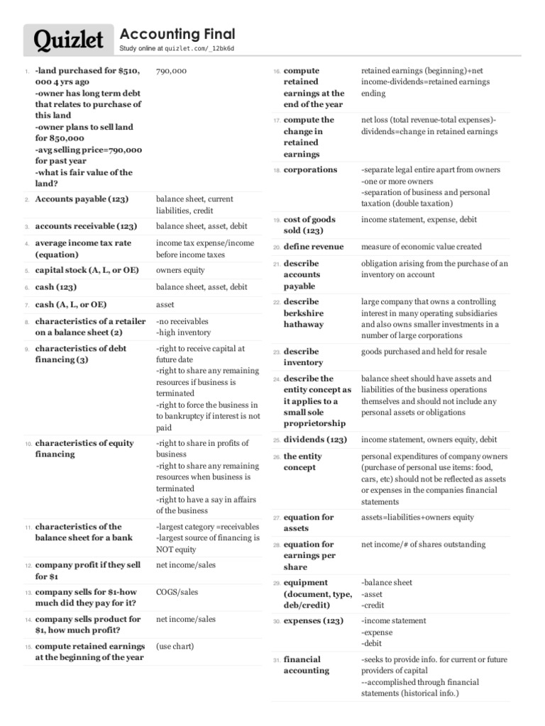 Accounting 102 Terms | Balance Sheet | Debits And Credits