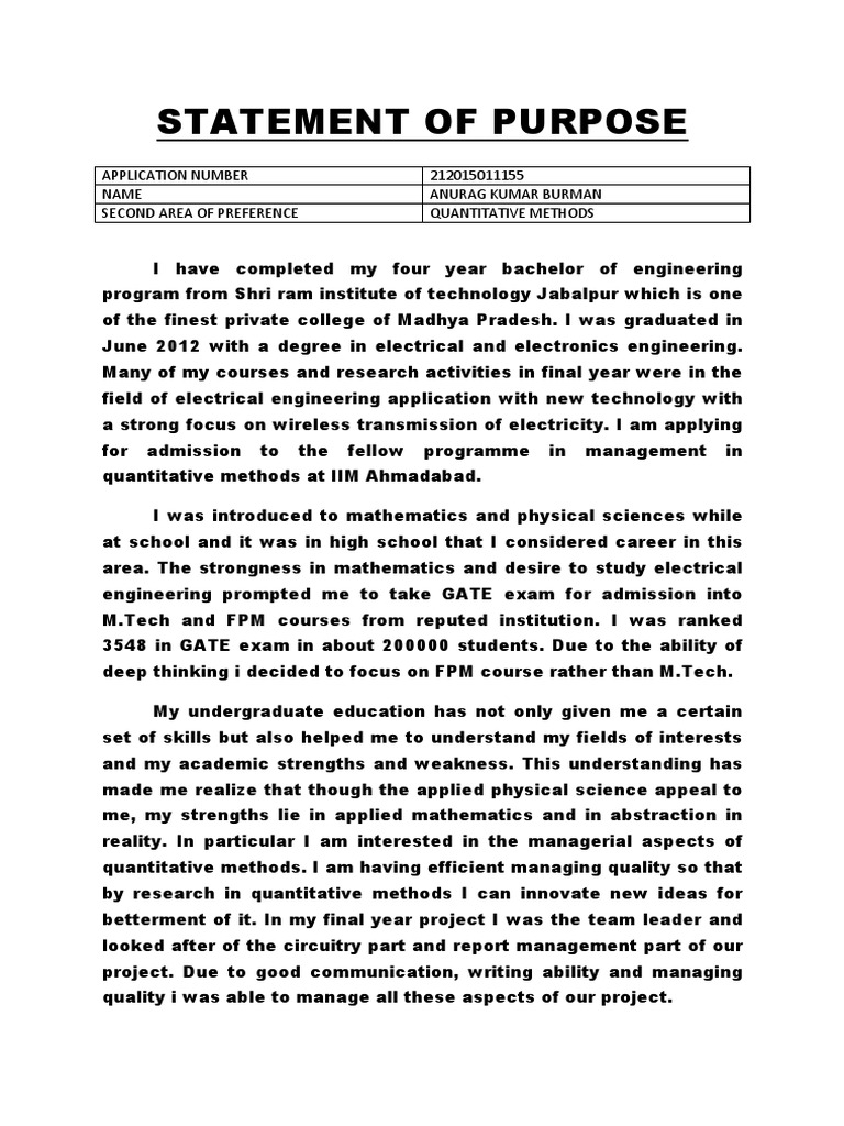 Sop of Quantitative Methods | PDF | University And College Admission ...